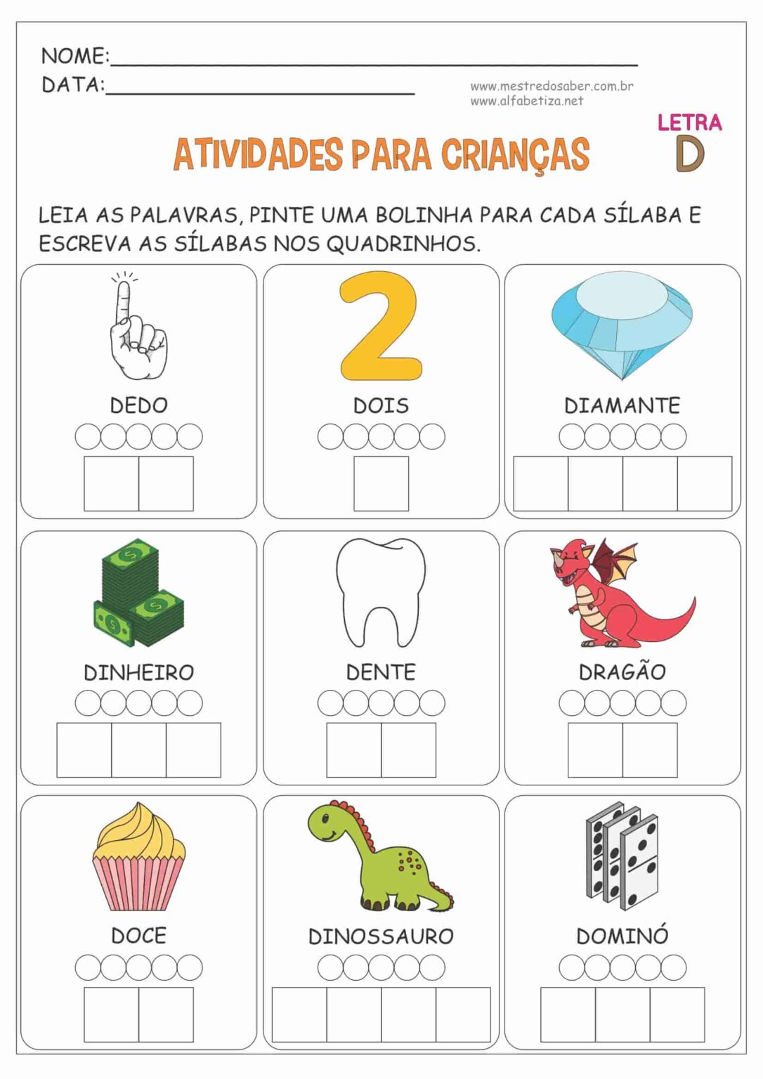 Atividades da Letra D - Alfabetização Mestre do Saber